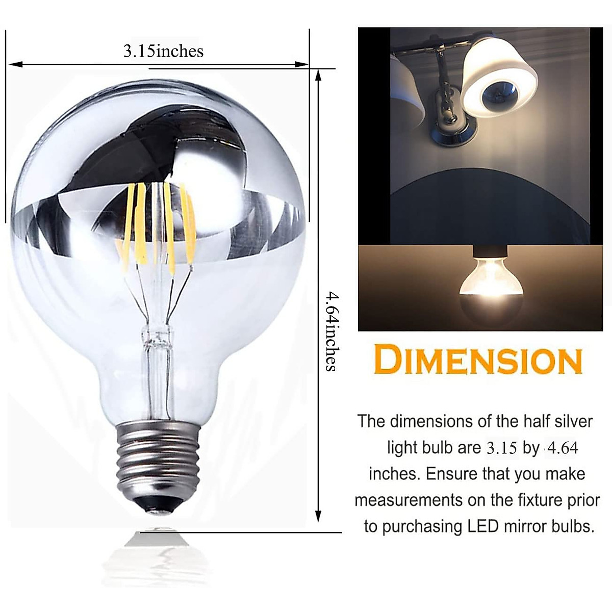 4-Pack 4 Watt Half Chrome Light Bulbs Dimmable G25(G80), E26 Natural White 4000K 40W Equivalent 360lm Edison LED and Christmas Decorative Bulbs with Silver Mirror for Indoor Living Room, AC 120V