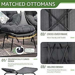 NICESOUL Indoor Outdoor Double Egg Chair with Footstools & Cushions, Oversized Wicker Lounge Chair Extra Large Chair with Footrests Stationary 2 Person Loveseat for Patio Backyard Garden Sunroom Deck