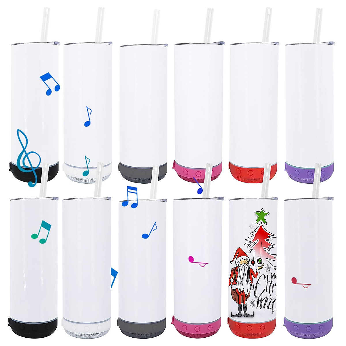 HIZEE 12pack 20oz cups Bluetooth Sublimation Tumbler with Straw and Lid, Double-Wall Stainless Steel Vacuum Insulation Tumbler Blank, RemovableRechargeable Bluetooth Wireless Speaker miexd