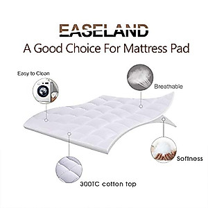 EASELAND King Size Mattress Pad Pillow Top Mattress Cover Quilted Fitted Mattress Protector Cotton Top 8-21" Deep Pocket Cooling Mattress Topper (78x80 Inches, White)