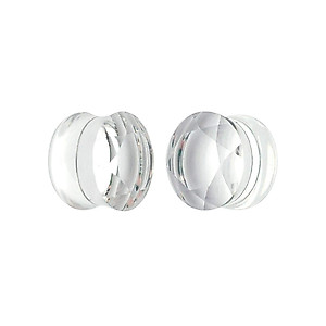 Mystic Metals Body Jewelry Pair of Clear Faceted Double Flare Glass Plugs (PG-555) (9/16" (14mm))