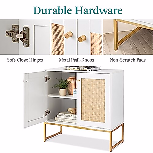 Best Choice Products 2-Door Rattan Storage Cabinet, Accent Furniture, Multifunctional Cupboard for Living Room, Hallway, Kitchen, Sideboard, Buffet Table w/Non-Scratch Foot Pads - White