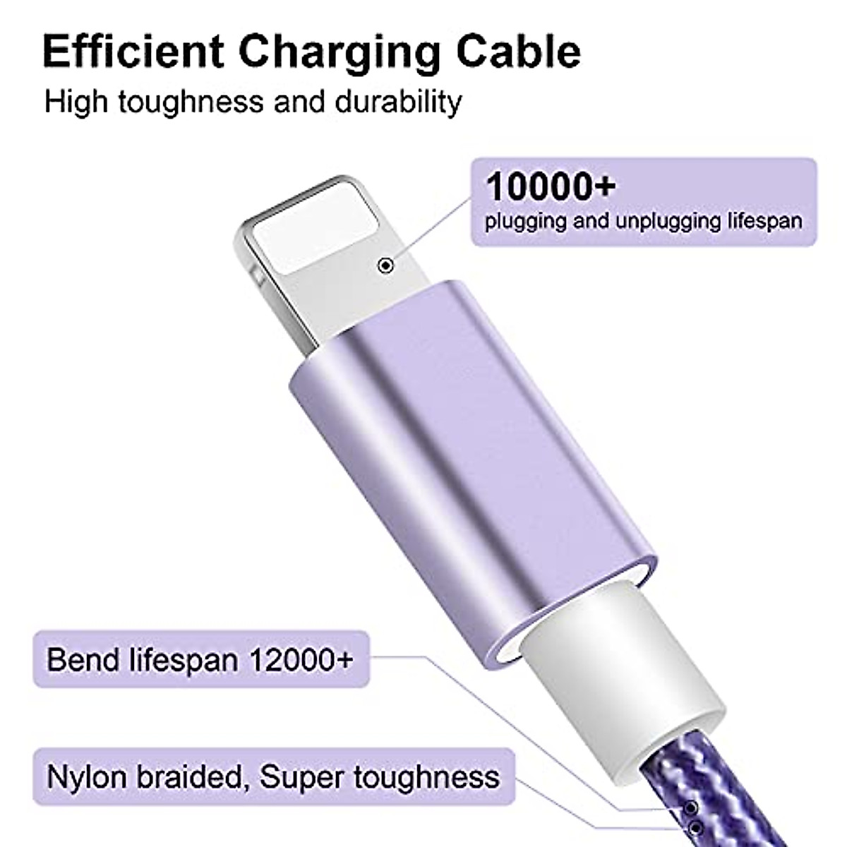 Souina iPhone Charging Cable Purple 3Pack (3ft 6ft 10ft) Mfi Certified iPhone Charger Fast Charging Cable Nylon Braided Phone Chargers Cord Compatible with 12 Pro 11 Pro Max 10 Xr Xs Max 8 7 iPad