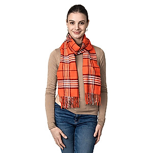 Achillea Scottish Tartan Plaid Cashmere Feel Winter Warm Scarf Unisex (Orange Plaid)