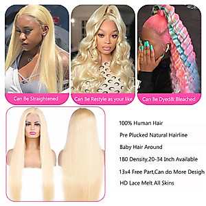 613 Lace Front Wig Human Hair 13x4 HD Transparent Straight Wigs Human Hair Blonde Lace Front Wigs Human Hair Pre Plucked Glueless Wigs Human Hair Blonde Lace Frontal Human Hair Wigs 180% Density