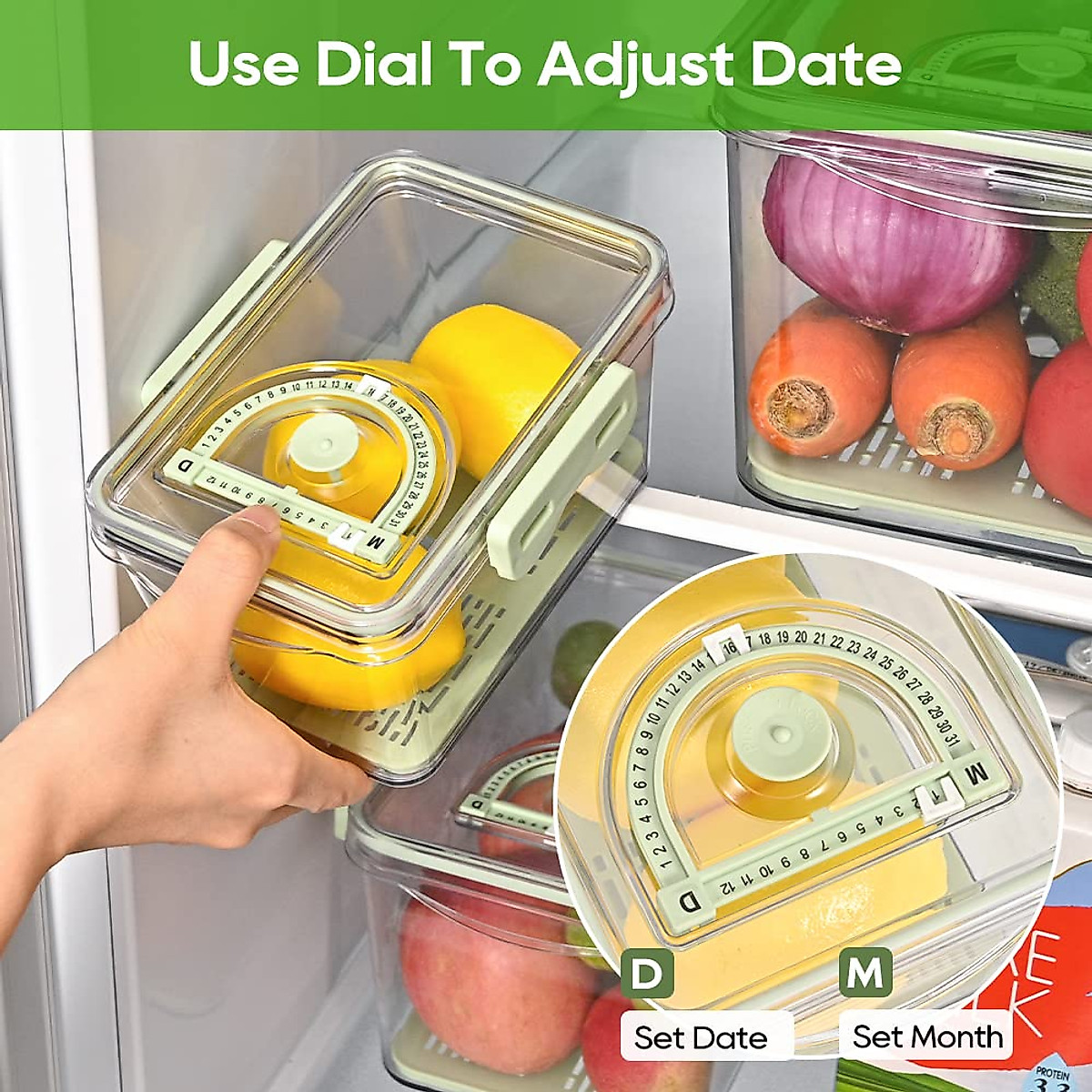 Fruit Storage Containers for Fridge 3 Pack Vegetable Produce Saver Container Refrigerator with Lid & Removable Tray Air Vents, Time Remember, BPA-Free Kitchen Organizer Bins Lettuce Salad Berry Keeper