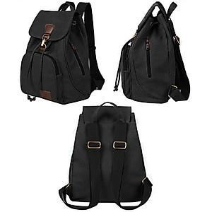 WITERY Canvas Backpack Purse for Women- 15.7 inch Laptop Bag Small Black Vintage Rucksack, Cute Casual Drawstring School Daypack for Hiking Travel Work