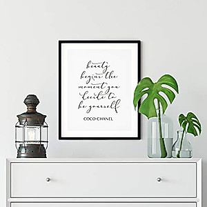 ‘Beauty Begins the Moment You Decide to be Yourself’ Coco Chanel Wall Art | 11x14 UNFRAMED Black and White Art Print | Contemporary, Positive, Inspirational, Famous Quotes, Encouraging Home Decor