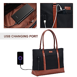 ANKUER Laptop Tote Bag for Women：Work Tote Bag Fits 15.6 Inch Laptop Shoulder Bag with USB Charging Port College Tote Computer Tote Bags for Travel (Grey)