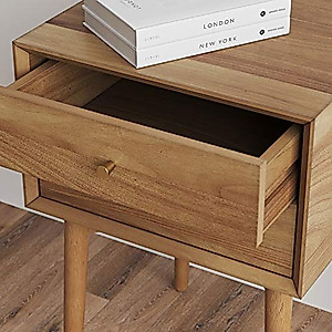 Nathan James Harper Modern Nightstand Side Accent or End Table with Storage Drawer, Set of 2, Oak Brown