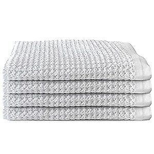 SUTERA - 4 White Silverthread Waffle Bath Towels and 2 White Hand Towels