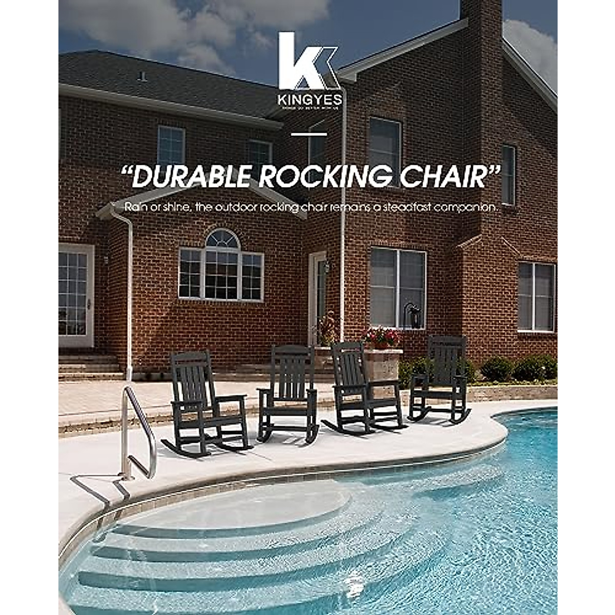 KINGYES Outdoor Rocking Chair Set of 2, High Density Polyethylene Patio Rocking Chairs with 330lbs Support for Adults, Black