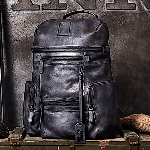 Denny&Dora Genuine Leather Backpack Luxury Vintage Laptop Bag Bookbag Mens Casual Travel Daypack Large Capacity (Grey)