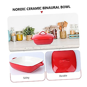 Zerodeko Bakeware Ceramic Rice Bowl Bread Oven Square Containers with Lids Bread Loaf Pans for Baking Kitchen Casserole Pan Square Cupcake Pans Rectangular Dinner Pans Storage Bowl Ceramics