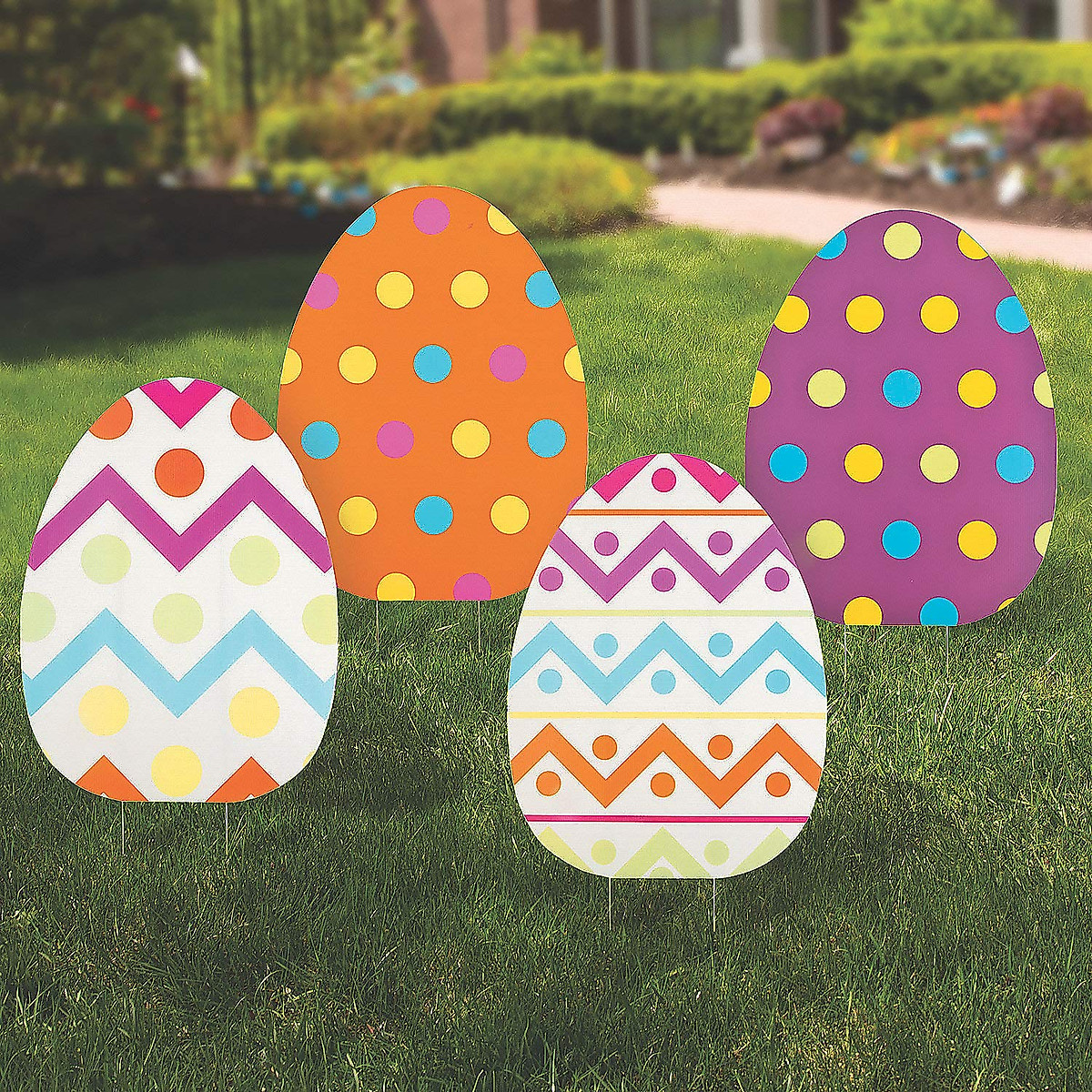 Fun Express Large Plastic Easter Eggs for Yard - Set Of 4 Easter Egg Hunt Made Easy with Jumbo Yard Easter Egg Hunt Sign - Celebrate in Style, Create A Festive Easter Atmosphere with Easter Yard Signs