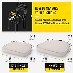 SUNROX Gel Memory Foam Chair Cushions, FadeShield Water-, Stain-Resistant Durable Reversible Seat Cushion Pads with Ties for Indoor/Outdoor Kitchen Dining Office, 17"x16", Set of 4, Cream