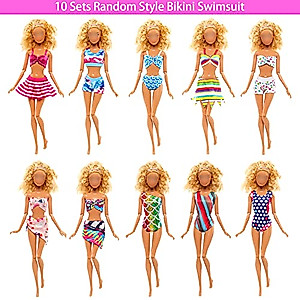 ENOCHT 31 Pcs Doll Swimwear Clothes and Accessories Including 10 Bikini Swimsuit, 2 Swimming Ring, 1 Surf Skateboard, 1 Drink, 1 Bucket,2 Hat and 10 pcs Shoes for 11.5 inch Doll