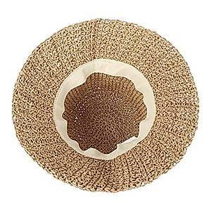 Minache Solid Color Crochet Straw Hat Foldable Wide Brim Outdoor Sun Visor Hat Bucket Hat for Women Girl, 07445 Khaki