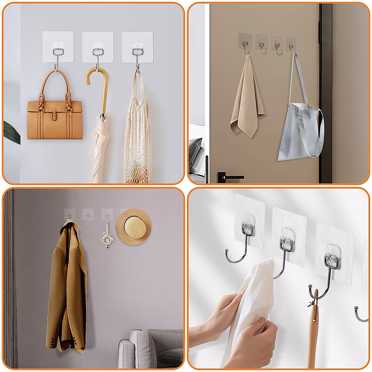 Furnibear Adhesive Hooks for Hanging 33lbs Heavy Duty Towel Coat Hooks Waterproof Self Adhesive Wall Hooks for Bathroom Shower Kitchen Door Home Improvement Utility Hook