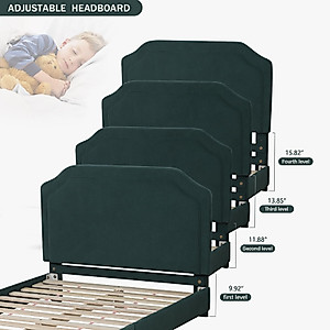 Getifun Upholstered Kids Twin Bed Frame, Velvet Wooden Kids Bed with Adjustable Headboard (Green)