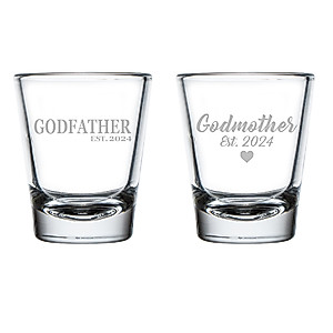 MIP Set of 2 Shot Glasses 1.75oz Shot Glass Gift Godmother Est 2024 And Godfather Est 2024