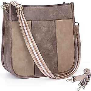 Caitina Crossbody Bag For Women,Vegan Leather Crossbody Hobo Handbag with 2 Adjustable Strap Zipped Pockets Shoulder Bags(Apricot)