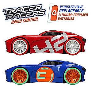 Tracer Racers 2.4 GHz Radio Control Remote Slot-Less, Cordless Racing Super 8 Speedway Track Set with Two Cars