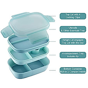 Landmore 4 Pack Bento Lunch Box, 3 Compartment Meal Prep Containers Lunch Box for Adult, Wheat Straw - Durable BPA Free Eco-Friendly Reusable Food Storage Containers, Suitable for Work, Travel