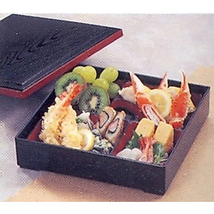 JapanBargain 1923, Red and Black Japanese Traditional Plastic Lacquered Lunch Bento Box 5 Compartments for Restaurant or Home Tray Plate and Lid 3pc Set Made in Japan, 9.5"x9.5"