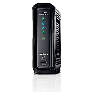 ARRIS SURFboard SBG6580 DOCSIS 3.0 Cable Modem/ Wi-Fi N300 2.4Ghz + N300 5GHz Dual Band Router - Retail Packaging Black (570763-006-00) (Renewed)