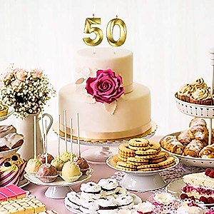 4 Inch 50th Birthday Candles, 3D Diamond Shape Number 50 Candles Cake Topper Numeral Candles Cake Topper for Birthday Anniversary Party Decorations (Bright Gold)