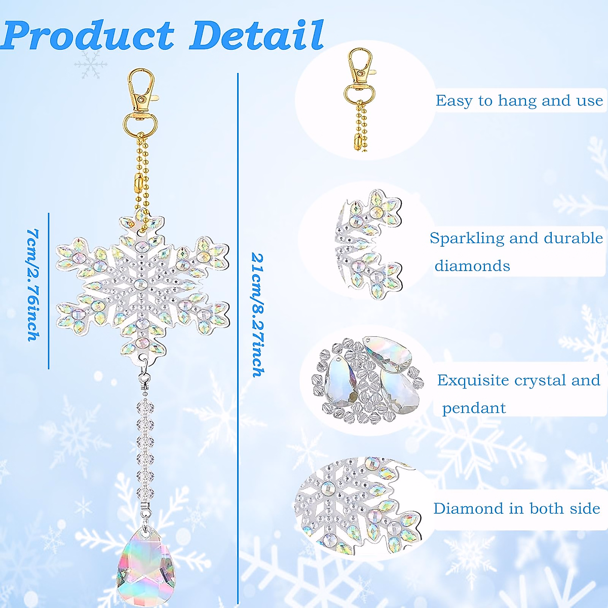 MJFUNTXY 6 Sets Christmas Snowflakes Diamond and Painting Ornaments 5D Winter Christmas Snowflakes Painting Kits Diamond Art Christmas Ornaments Winter Hanging Christmas Pendant DIY Wind Chime Decora