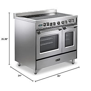 Verona Prestige Series VPFSEE365DSS 36 Inch All Electric Freestanding Range Double Oven Convection, 5 Burners Dual Center Element Chrome Knobs and Handle Stainless Steel