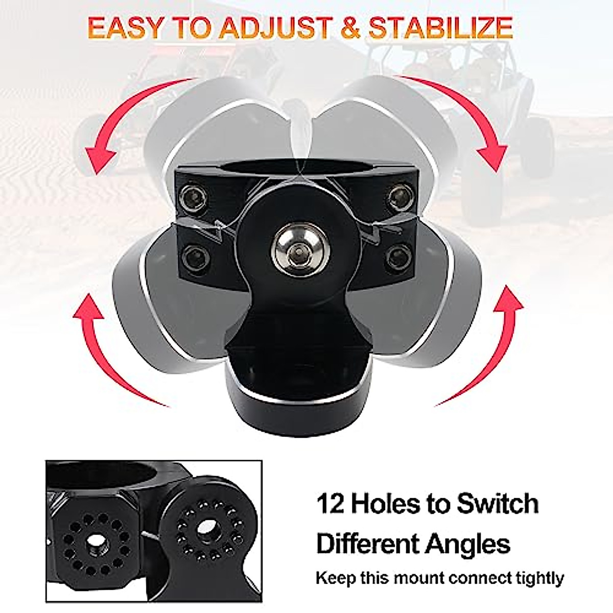 UTV Flag Mount- StarknightMT Adjustable Heavy Duty UTV Whip Mount for 1.75"-2" Roll Bar Compatible with Polaris RZR 1000 XP 900 Pro Can-Am Maverick x3 Pioneer 1000 Talon 1PC