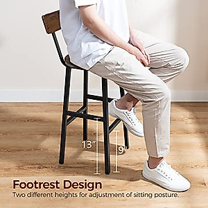 MAHANCRIS Bar Stools, Set of 2 Round Bar Chairs, 24.4 Inches Bar Stools with Back, Breakfast Bar Chairs with Footrest, Counter Bar Stools, for Dining Room, Kitchen, Bar, Rustic Brown BAHR02101