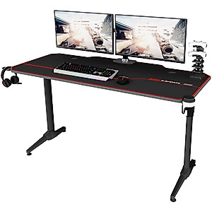 SogesHome 55 inch Gaming Desk with Cup Holder, Computer Desk Pro Gamer Desk Headphone Rack, PC Office Tables with USB Charger