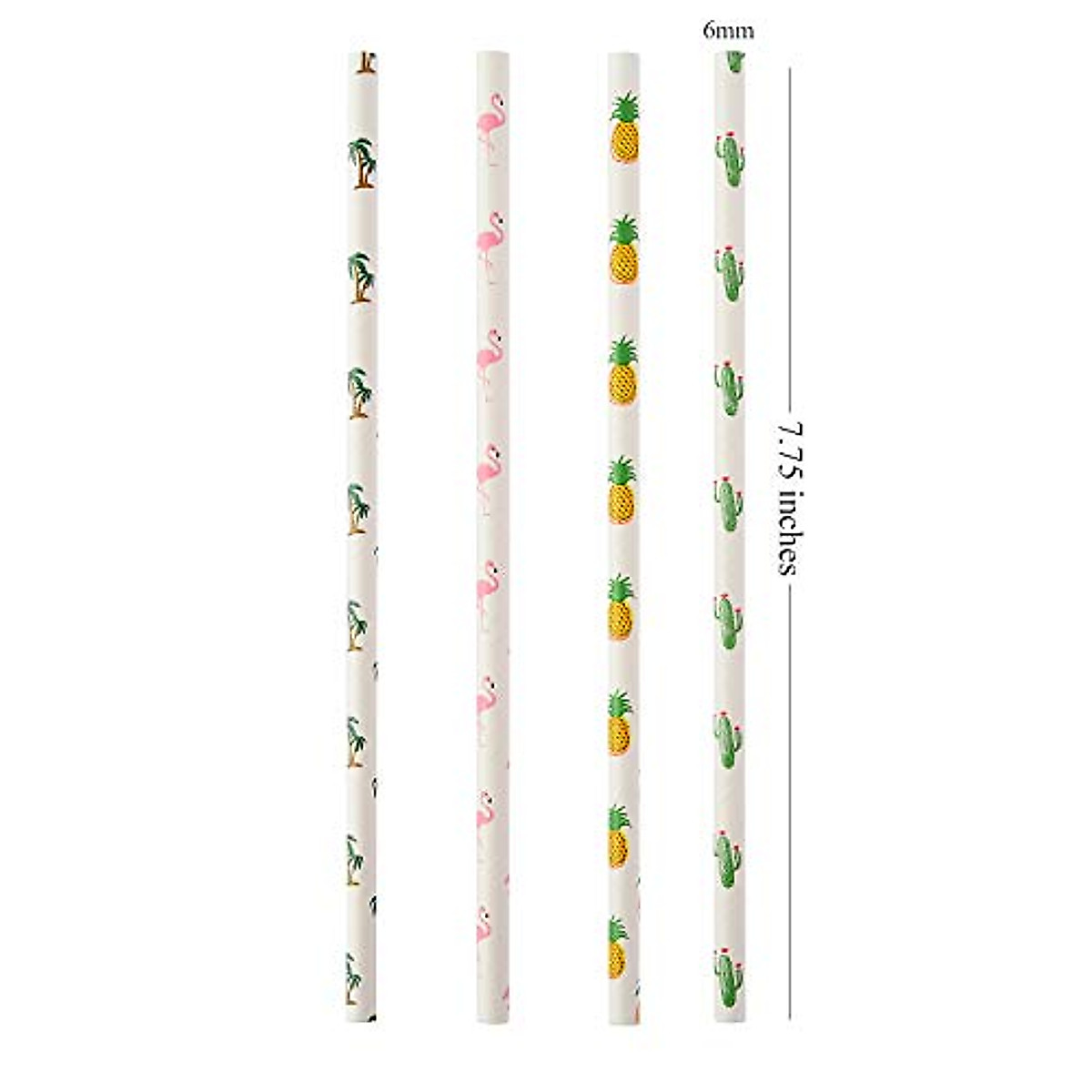 ALINK Hawaiian Tropical Party Paper Straws, Flamingo/Pineapple/Cactus/Coconut Tree Biodegradable Straws for Beach Cocktail Luau Decorations, Pack of 100