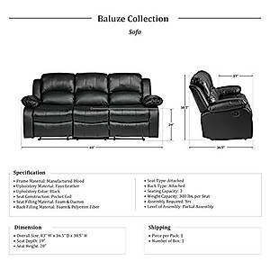 Lexicon Baluze Double Reclining Sofa, Black