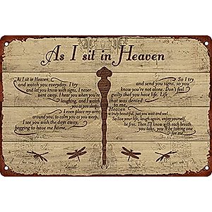 As I Sit in Heaven Metal Tin Sign Dragonfly Decor Signs Vintage Home Wall Poster for Cafe Bar Kitchen 8×12 Inch