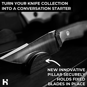 Luxury Knife Display Case for Fixed Blades and Pocket Knives – Large Drawer & Solid Wood Pillars – Wooden Knife Box – Display ESEE Knives, Benchmade, WESN and More – Christmas Gift for Men