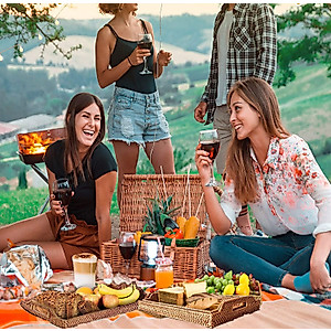 Natural Rattan Serving Tray with Cut-Out Handles, 13x9x1.6inch Hand-Woven Rectangular Rattan Wicker Tray for Storage Breakfast, Drinks, Snack, Fruits, Coffee Table, Home Decor