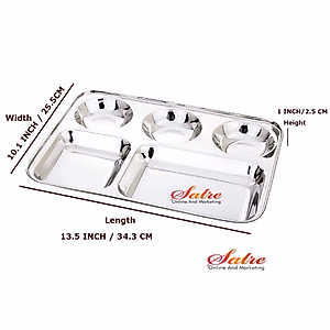 Stainless Steel Rectangle/Square 5 Section Compartment Lunch Plate Round and Square Tray Set of 2