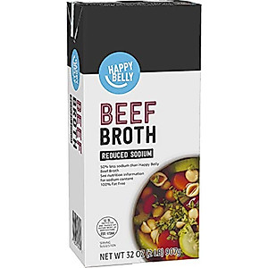 Amazon Brand - Happy Belly Reduced Sodium Beef Broth, 32 fl oz (Pack of 1)
