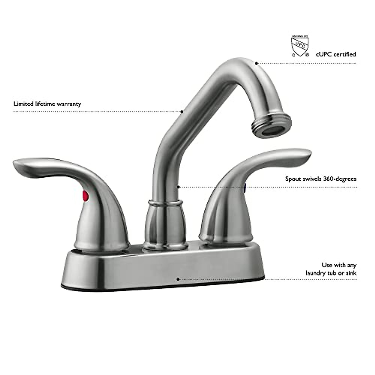 Design House 525147 Ashland Laundry Faucet, Dual Handle Design, Satin Nickel Finish