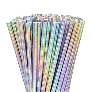 Whaline 200Pcs Iridescent Paper Straws Glitter Disposable Straws Clinquant Drinking Well Crafted Straws for Juices Shakes Birthday Wedding Baby Shower Decoration Unicorn Mermaid Party Event Supplies