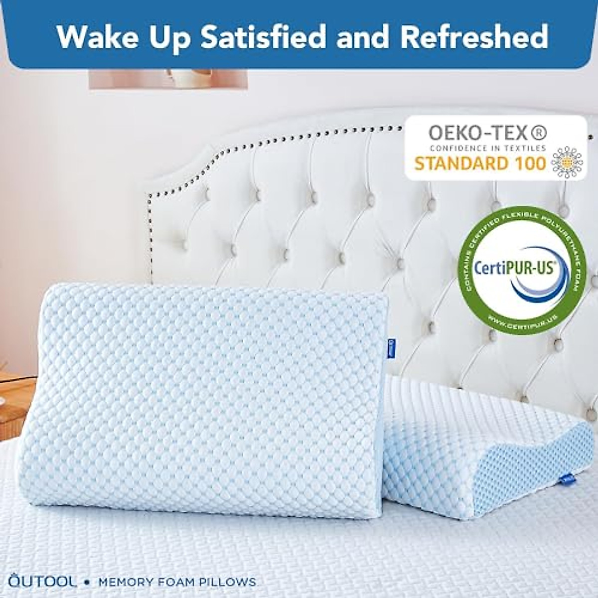 QUTOOL Neck Support Pillow for Sleeping, Cooling Memory Foam Pillow for Neck and Shoulder, Bed Pillow Side Back Stomach Sleeper Pillow for Adults