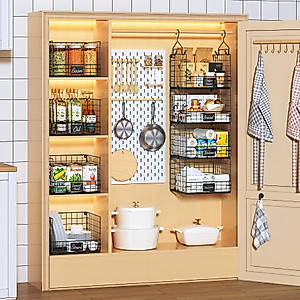 Jautokerdar 5-Tiers Stackable Wire Storage Baskets for Pantry, Fruit and Vegetable Storage Basket for Kitchen, Metal Hanging Closet Organizers Storage Shelves Organization. (Black)