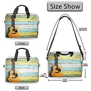 Wooden Guitar Retro Laptop Bag for Women Men Business Crossbody Computer Bag Laptop Case Water Resistant Travel Messenger Briefcase with Handle Fits 13 14 15 16 Inch Notebook and Laptop