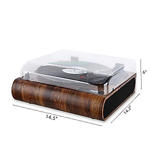 VOSTERIO Bluetooth Record Player, 3 Speed Turntable with Built-in Speakers, Retro LP Vinyl Player with BT Input & Output, FM Radio, USB & SD Card Recording, Aux in, LED Display