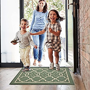 Indoor Door Mat, Non-Slip Mats Rubber Backing Front Back Door Mat, Low-Profile Entrance Rug, Absorbent Resist Dirt Doormat Machine Washable Inside Floor Shoe Doormats for Entryway (Green, 20"x32")